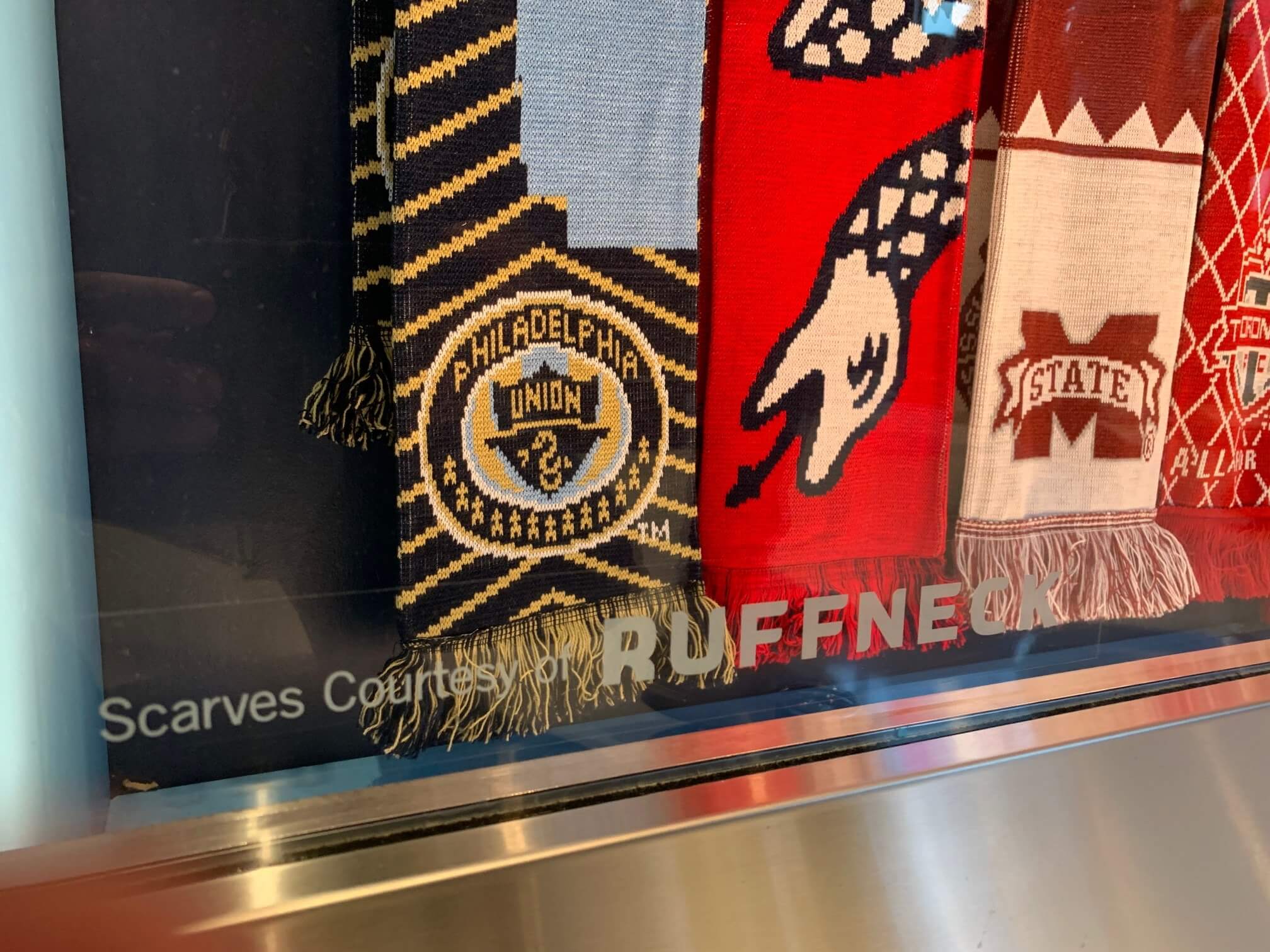 Soccer Scarf Wall by Ruffneck Scarves in the Hall of Fame