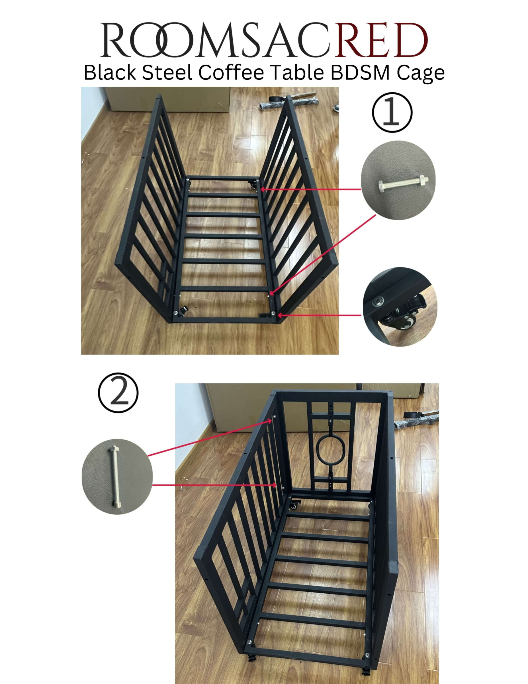 Roomsacred Black Steel Coffee Table BDSM Cage Instructions